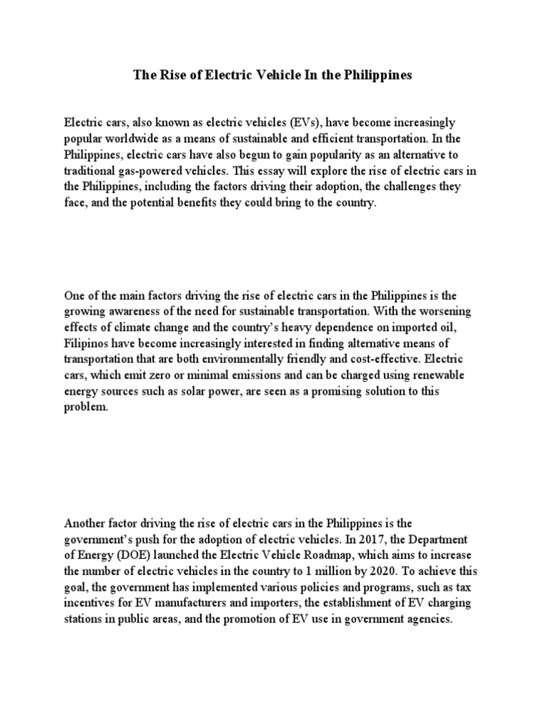The Rise of Electric Vehicle in The Philippines - Essay Referrence ...