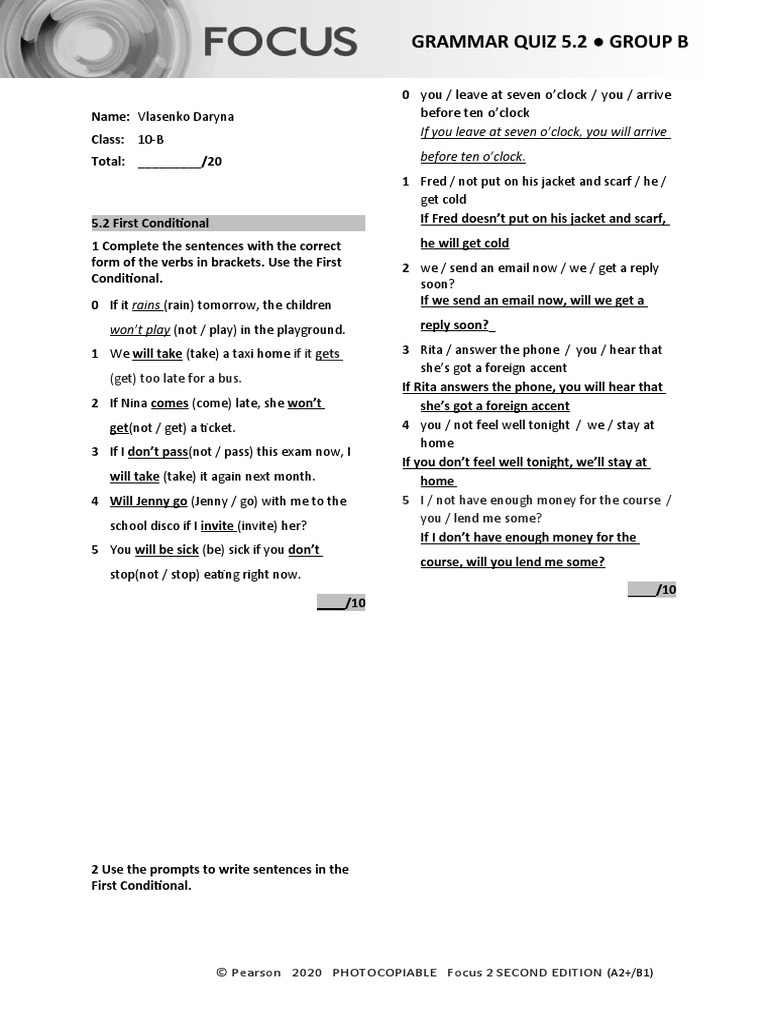 Focus2 2E Grammar Quiz Unit5 2 GroupB | PDF | Human Communication ...