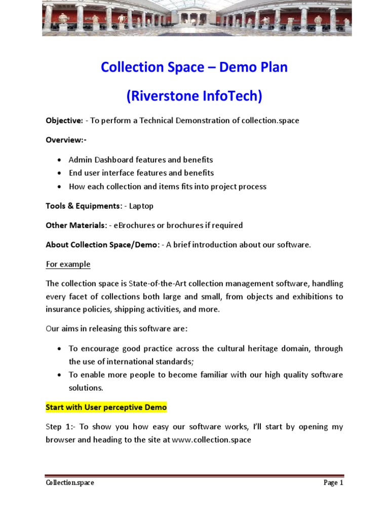 Collection Space - Demo Plan | PDF | Tag (Metadata) | Computer Science