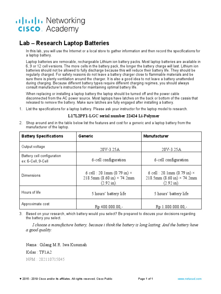 7 3 2 7 Lab Research Laptop Batteries Gilang M R Iwa Kusumah Tf1a2