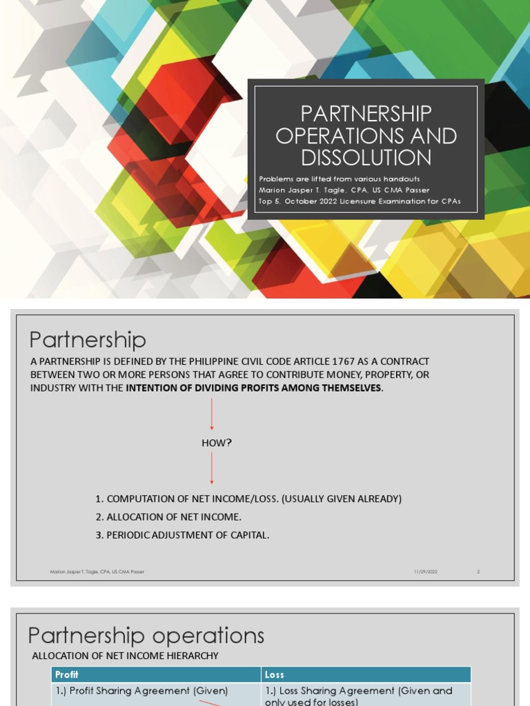 3.1 Reviewer in Partnership Operations and Dissolution | PDF | Balance Sheet | Partnership