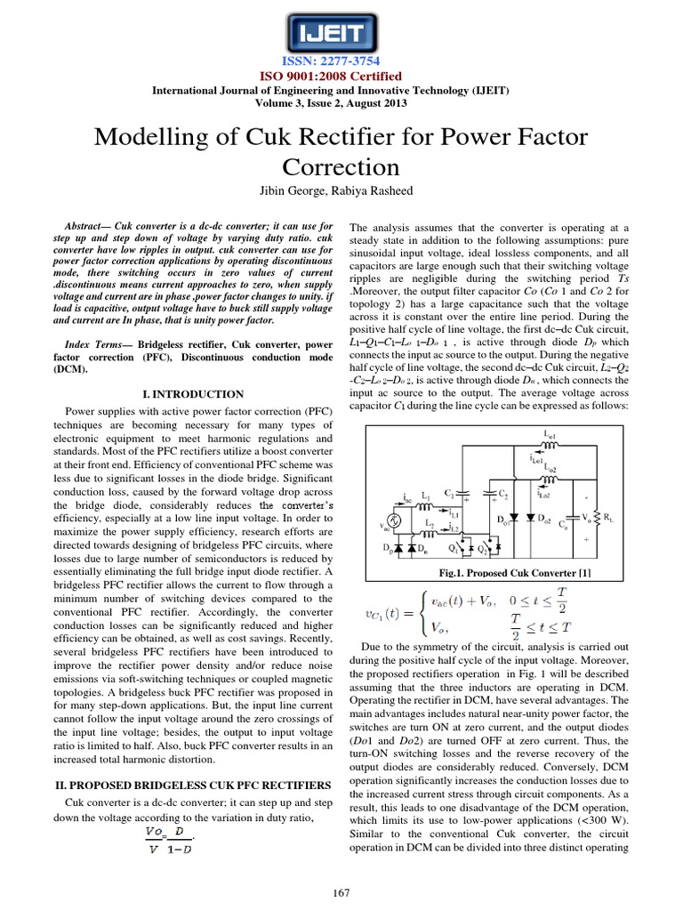 Cuk For Power Factor Correction | PDF | Rectifier | Power Supply