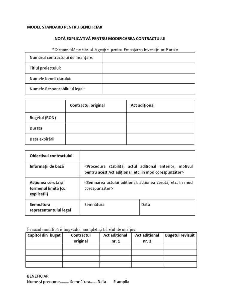Formular C5 Nota Explicativa Pentru Modificarea Contractului | PDF