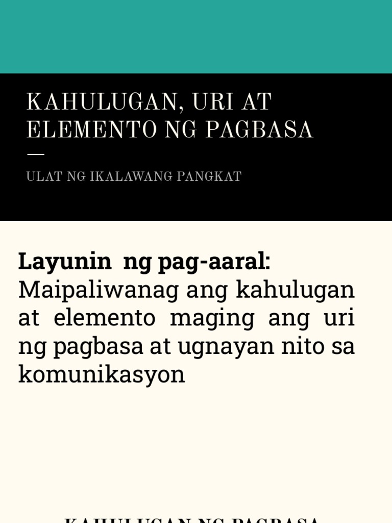 2 - Kahulugan, Uri at Elemento NG Pagbasa | PDF