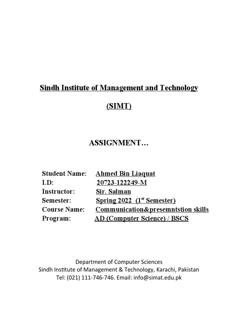 Assignment First Page | PDF