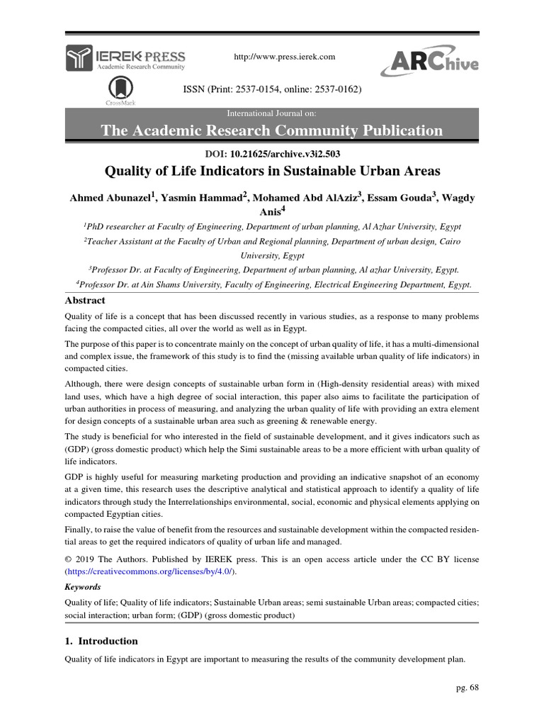Quality of Life Indicators in Sustainable Urban Areas | PDF | Solar ...