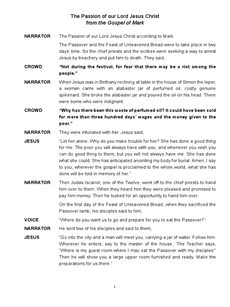 Passion of Christ: Mark's Gospel Reading | PDF | Jesus | Pontius Pilate