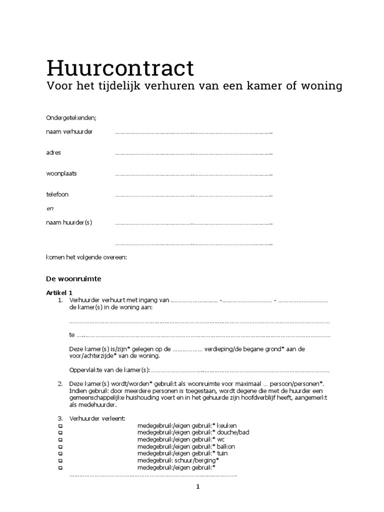 Modelhuurcontract Onderhuur | PDF