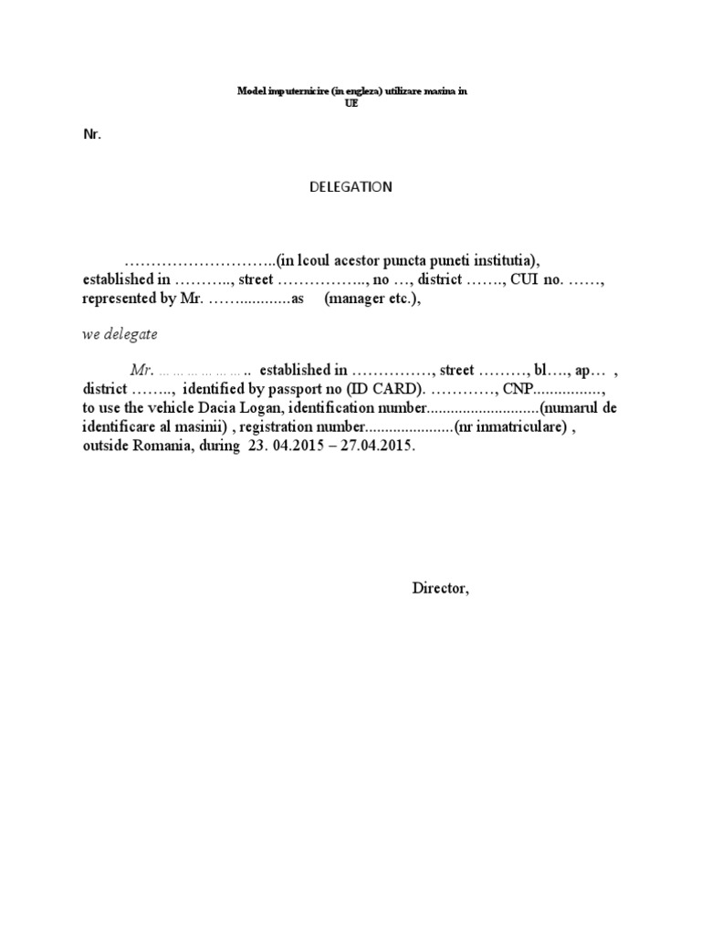Model Imputernicire Auto pentru UE | PDF | Computers | Technology ...