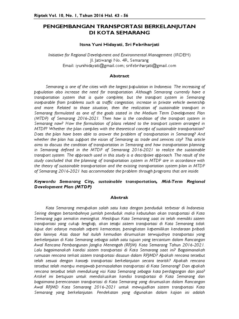 Pengembangan Transportasi Berkelanjutan Di Kota Semarang: Jl. Jatiwangi No. 4R, Semarang | PDF ...