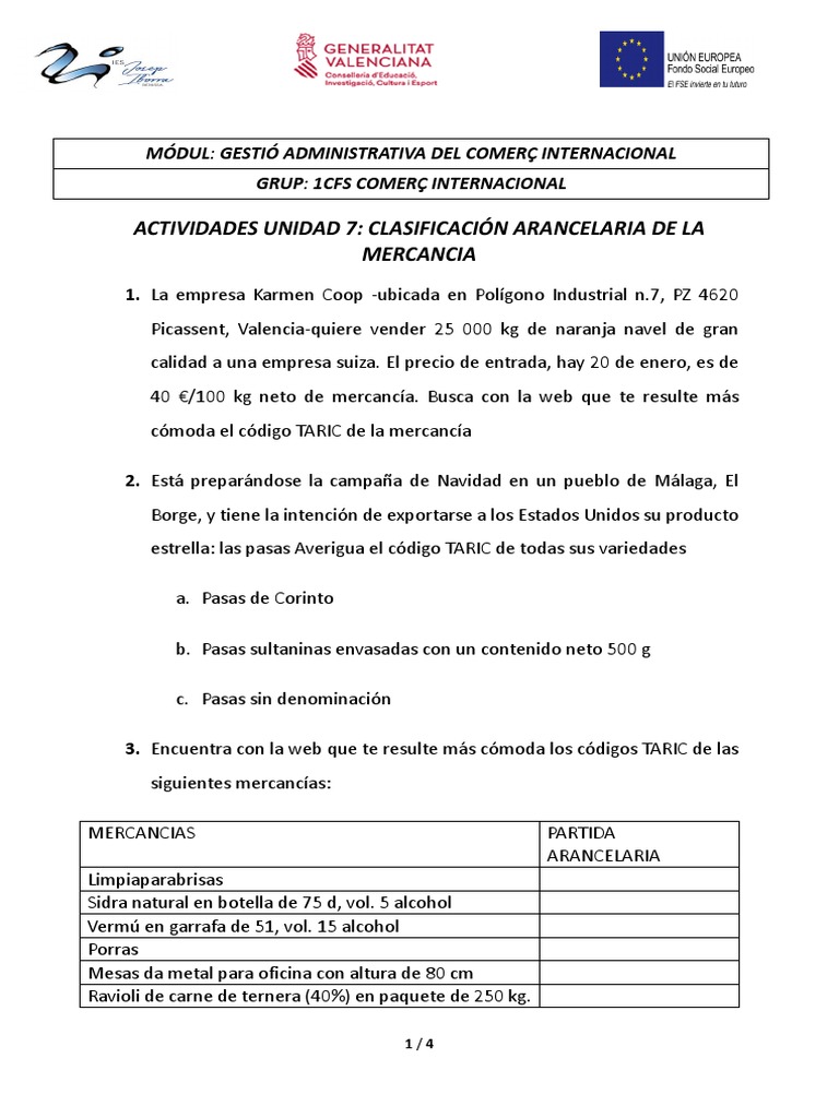 Clasificación Arancelaria de Mercancías | PDF | Cocina, comidas y vino