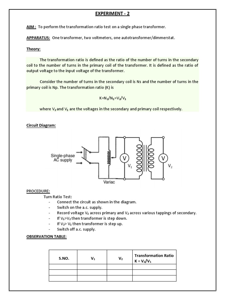 Experiment No - 02 Transformation Ratio | PDF