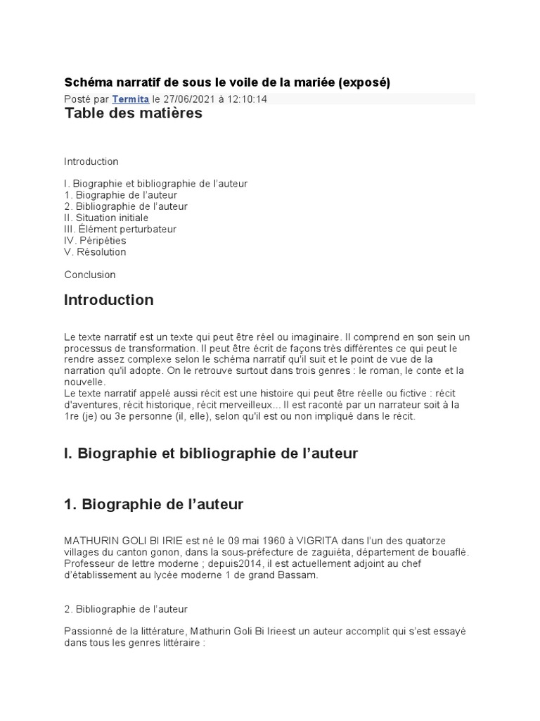 Schéma narratif de "Sous le voile" | PDF