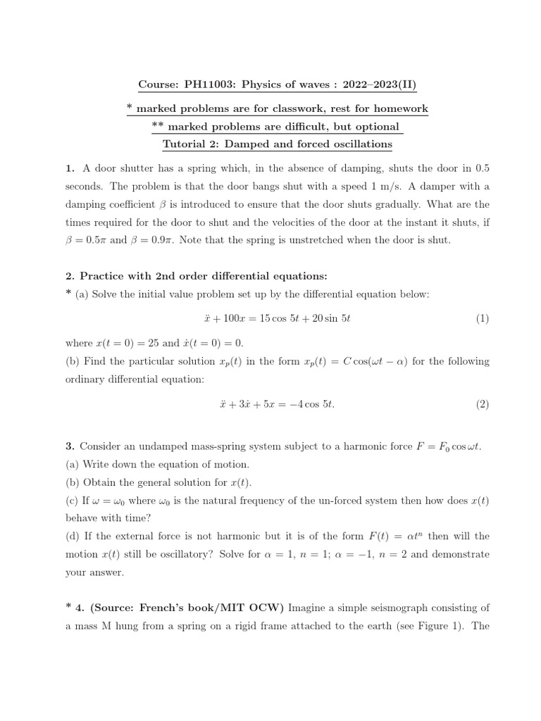 Tutorial 2 PDF | PDF | Oscillation | Damping