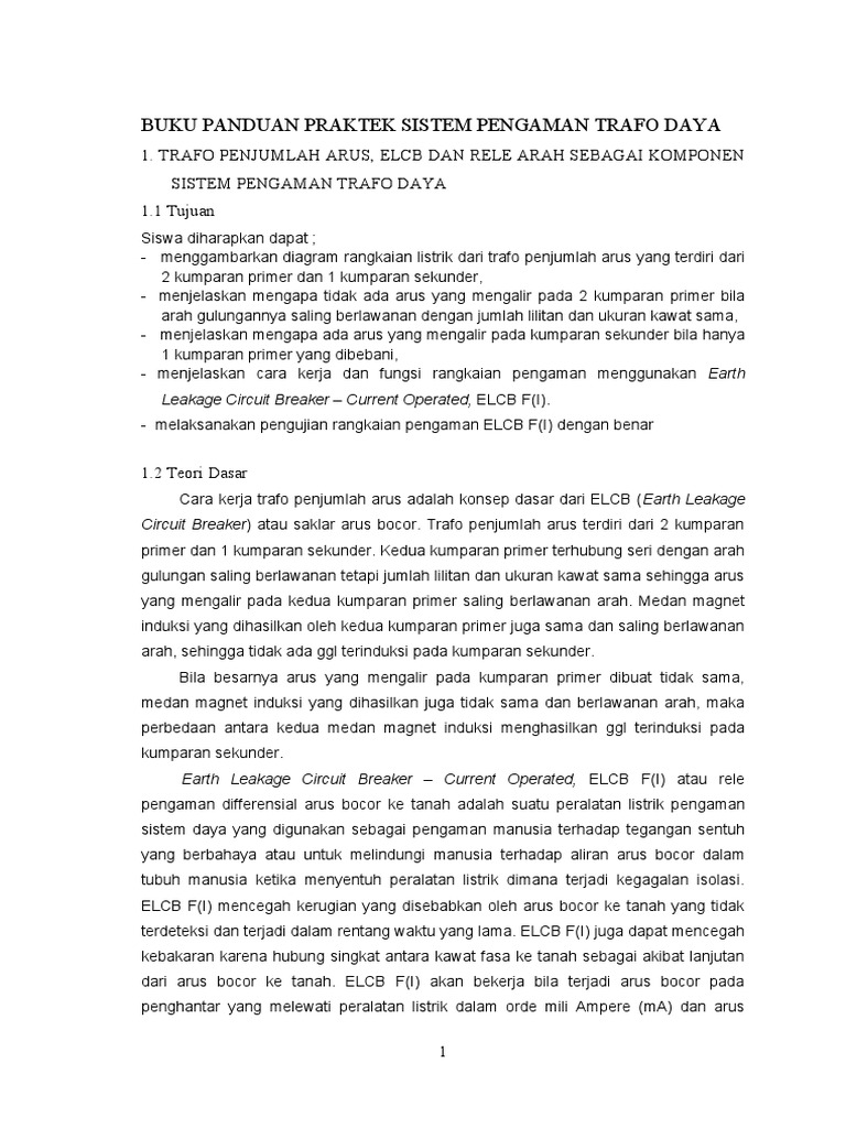 Buku Panduan Praktek Sistem Pengaman Trafo Daya | PDF