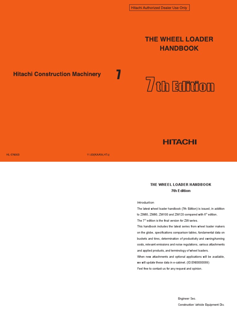 HITACHI Wheel Loader Handboock Edicion 7 (HL-EN003 - WLHB7th) PDF | PDF ...
