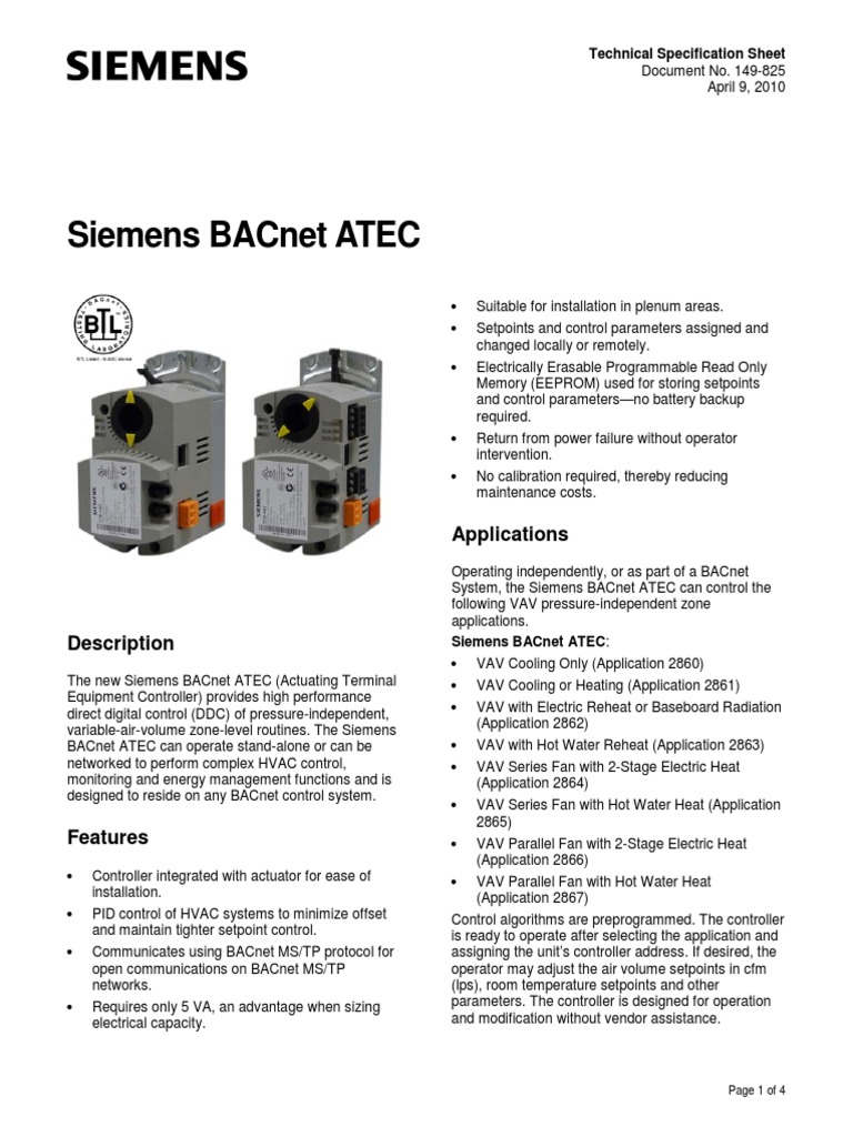 Bacnet ATEC 550-440 Datasheet 149-825 | Download Free PDF | Electricity | Computer Science
