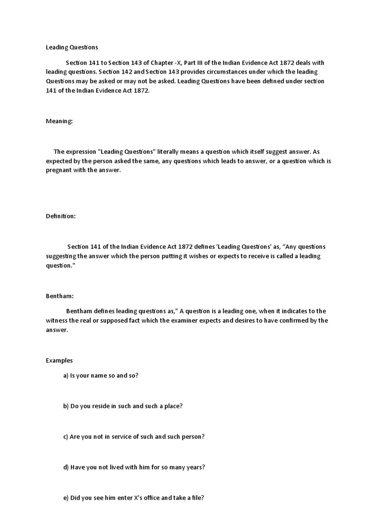 Leading Questions | PDF | Question | Witness