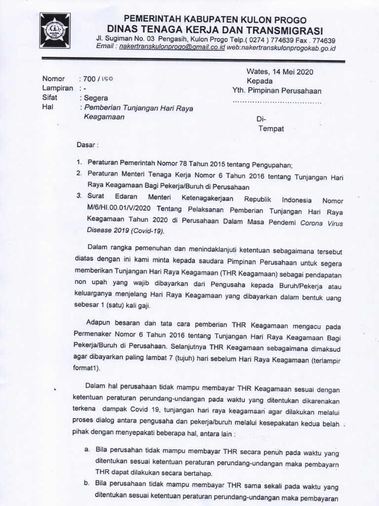 Surat THR 2020 | PDF