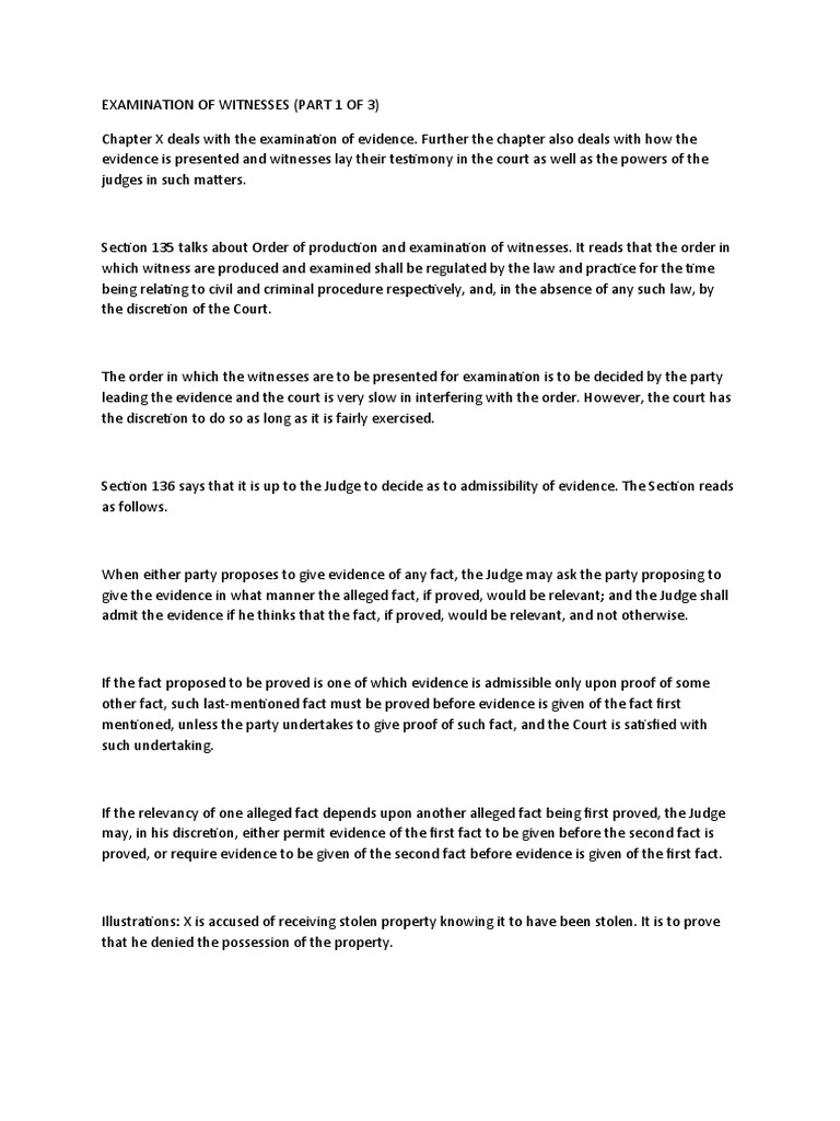 Examination of Witnesses | Download Free PDF | Evidence (Law) | Witness