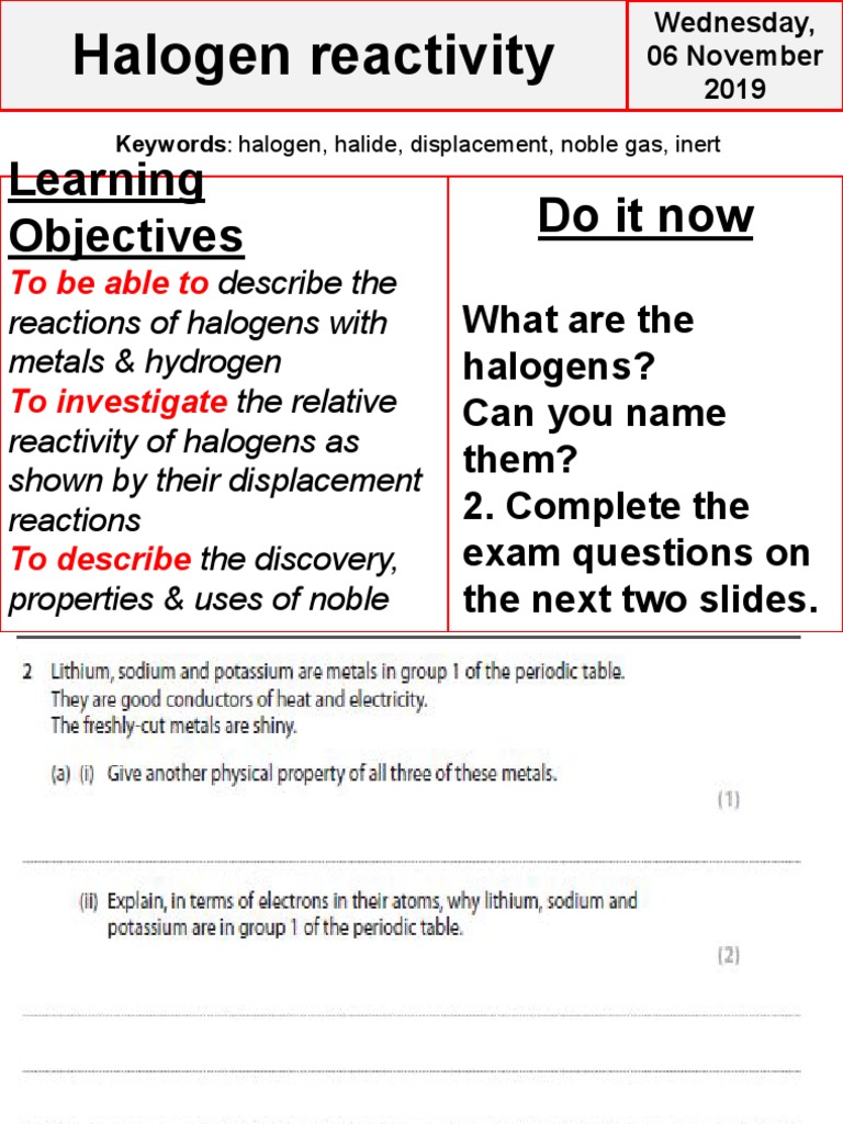2 - 1. Halogens | PDF | Chlorine | Iodine