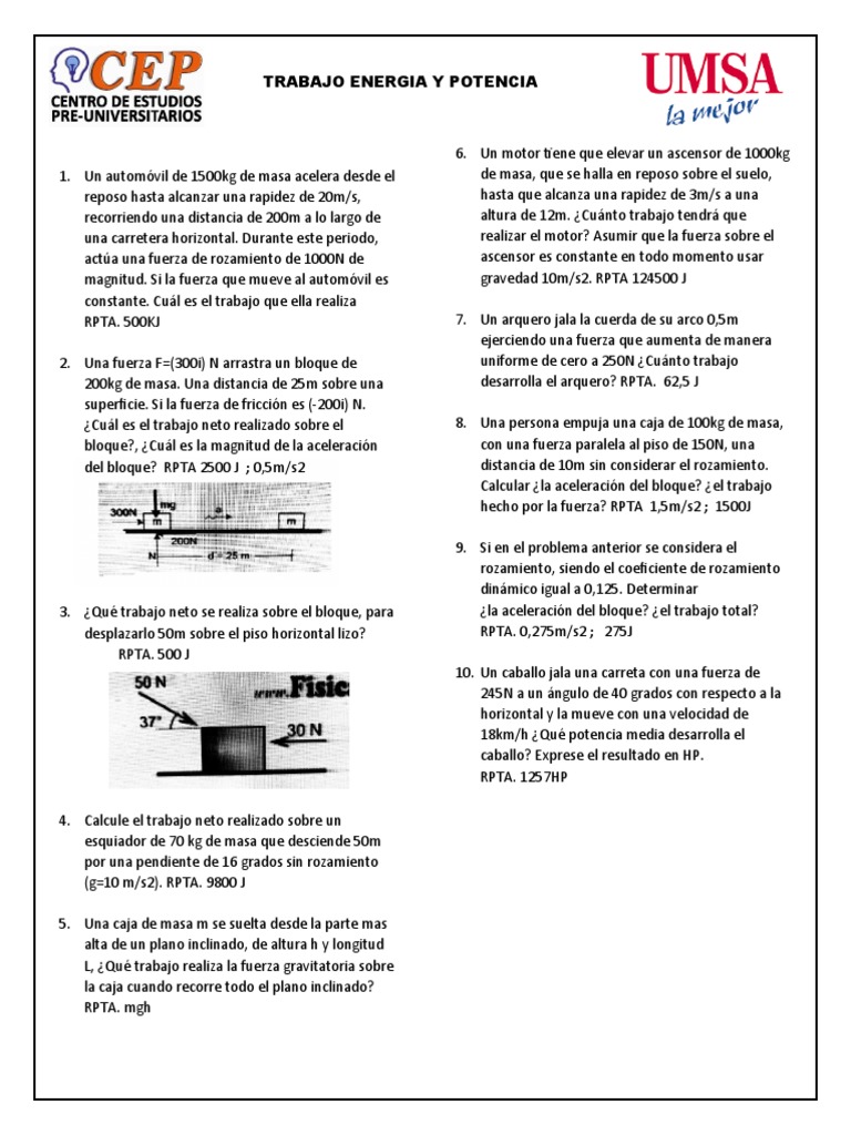 Trabajo Energia y Potencia | PDF | Fricción | Fuerza