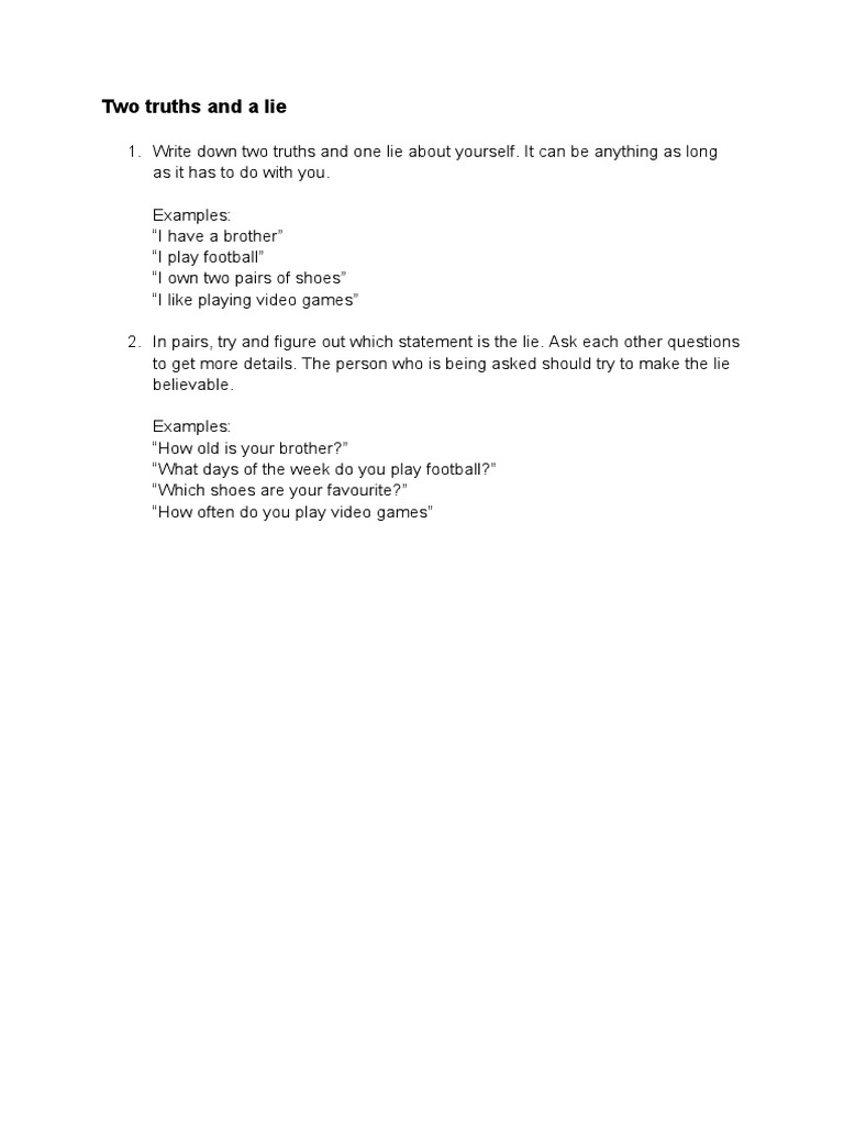 Two truths and a lie - instructions.pdf | PDF