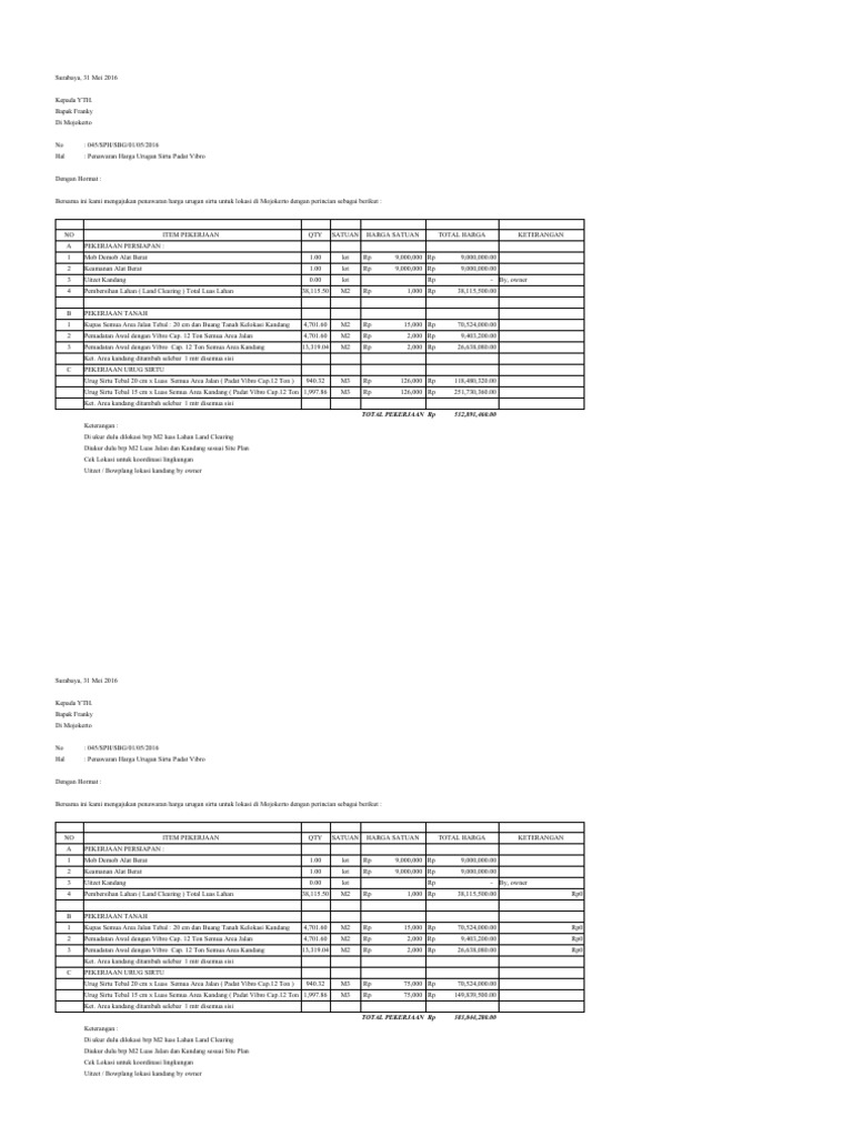 Contoh Penawaran Harga Urugan 1 | PDF