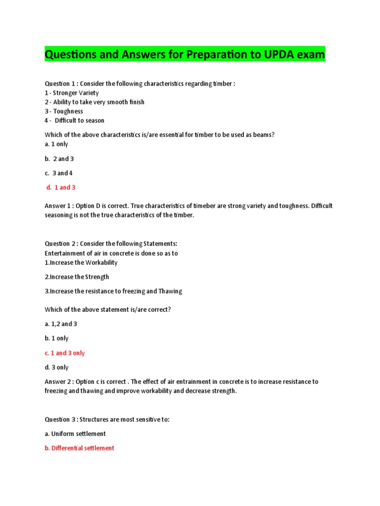 UPDA Exam Prep: Key Questions | PDF | Deep Foundation | Concrete
