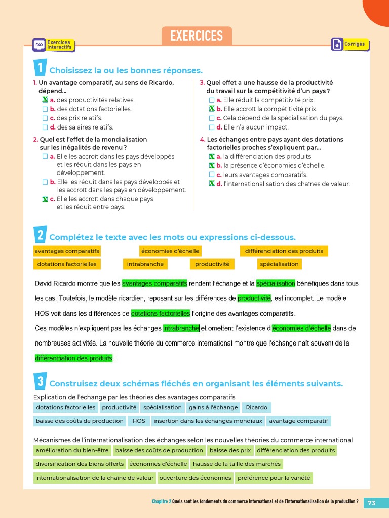 ch02 p073 Corriges Exercices | PDF | Avantage comparatif | Commerce international