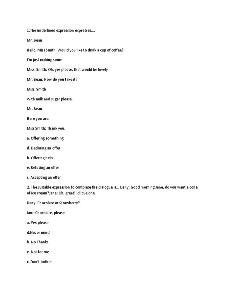 Dialogue Exercises for Offering Help | PDF | Language Arts & Discipline ...