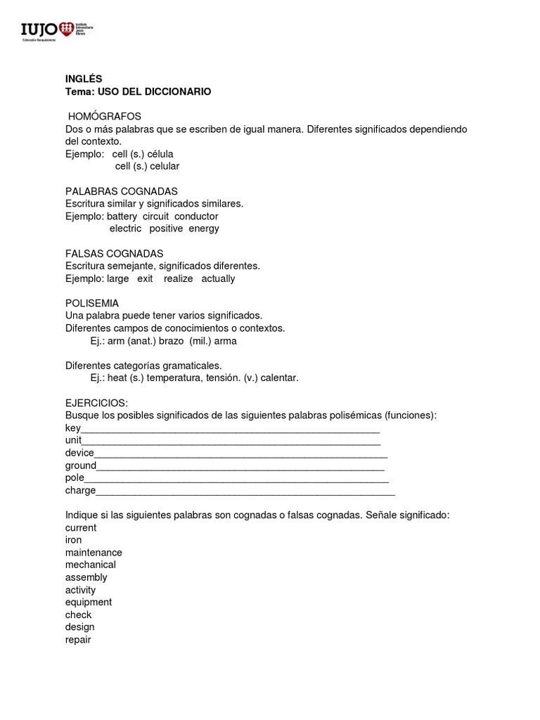 Uso Del Diccionario Ejercicios PDF | PDF