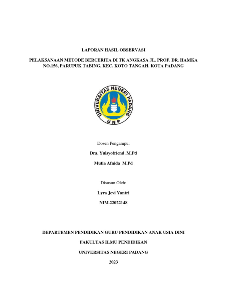 Laporan Hasil Observasi Lyra PDF | PDF | Karier & Perkembangan | Ilmu Sosial