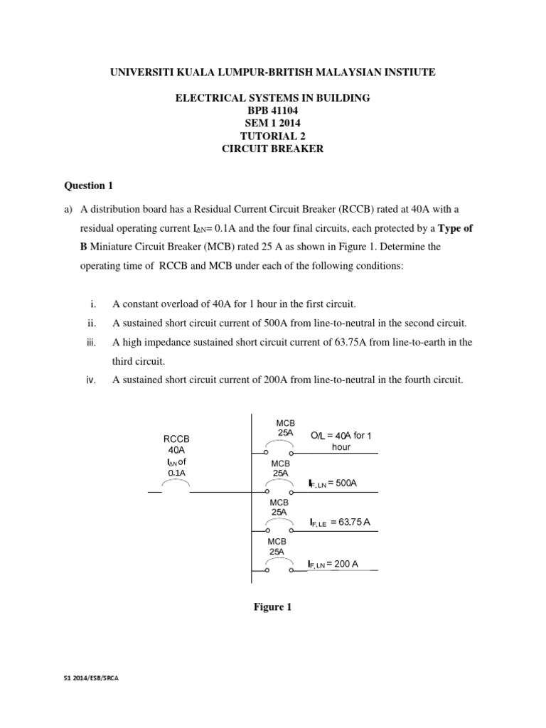 Tutorial 2 (Circuit Breaker) ESB S1 2014 Student Version | PDF ...