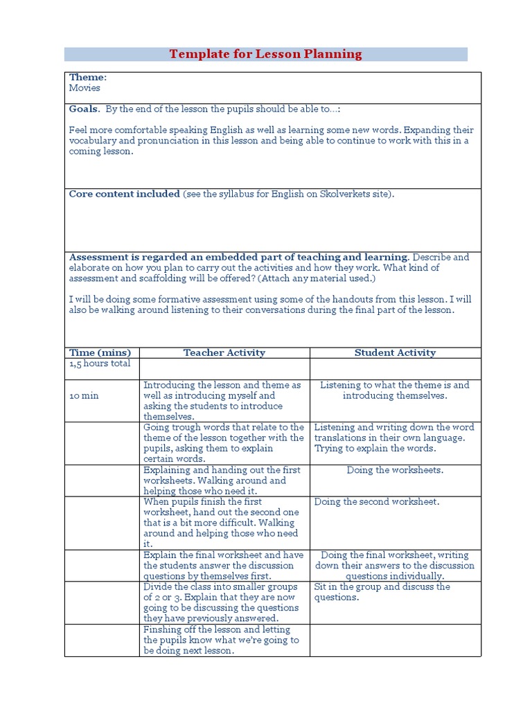 Template For Lesson Planning | PDF | Education Theory | Behavior Modification