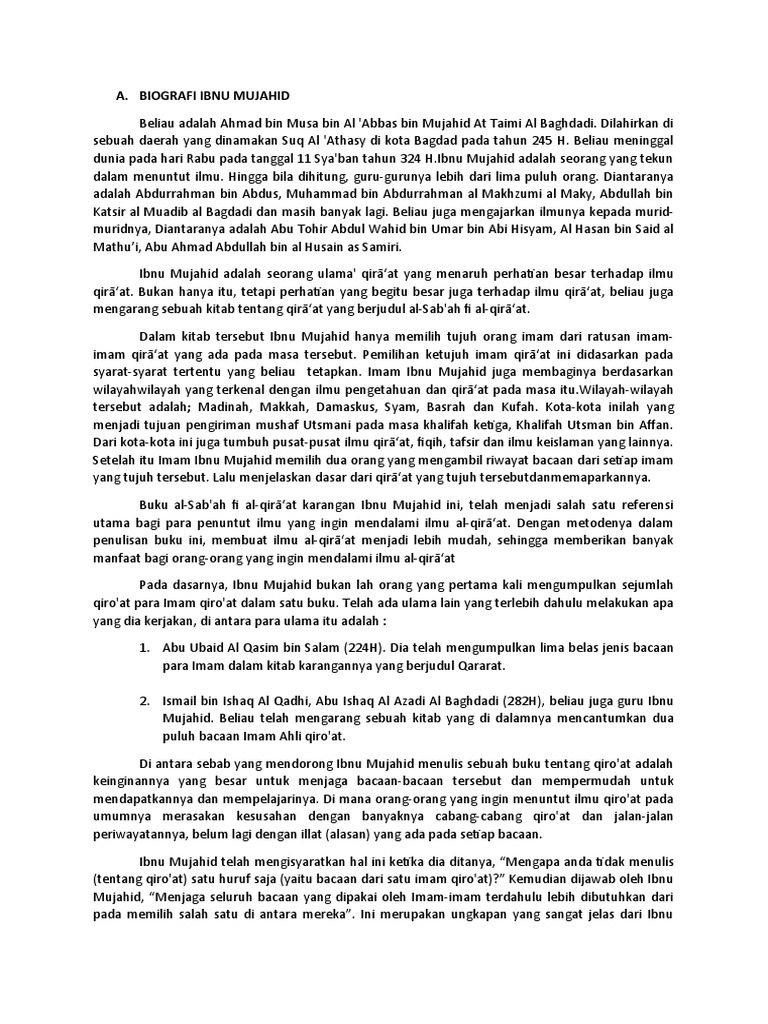 Biografi Ibnu Mujahid | PDF | Klasik