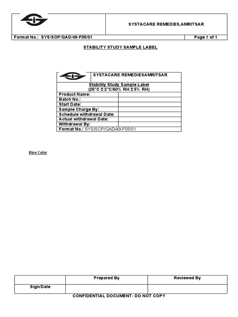 Annexure V (Stability Study Sample Label - Inter | PDF