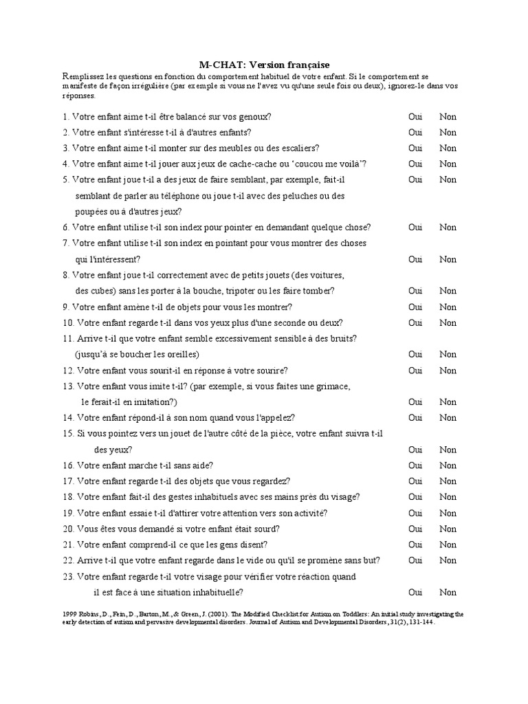 Questionnaire M-CHAT pour l'autisme | PDF | Échecs