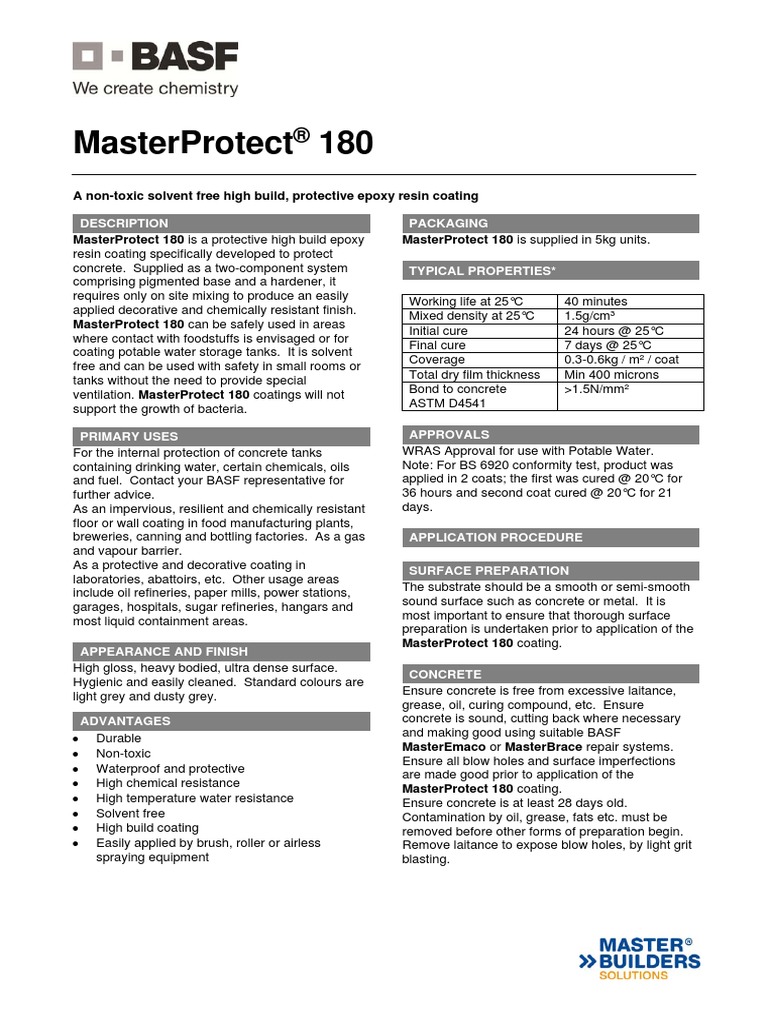 Basf Masterprotect 180 Tds | PDF | Epoxy | Concrete