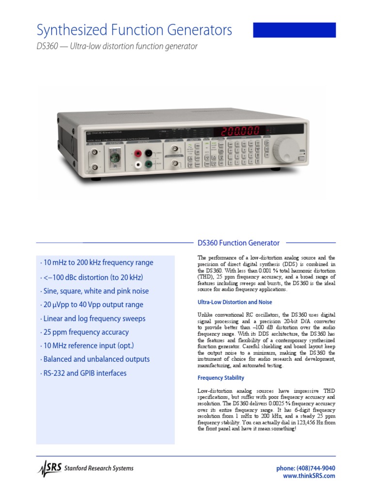 Synthesized Function Generators: DS360 - Ultra-Low Distortion Function Generator | PDF ...