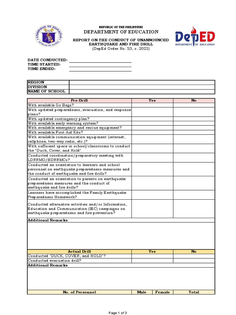 Consolidated Report on the Conduct of Unannounced Earthquake and Fire ...