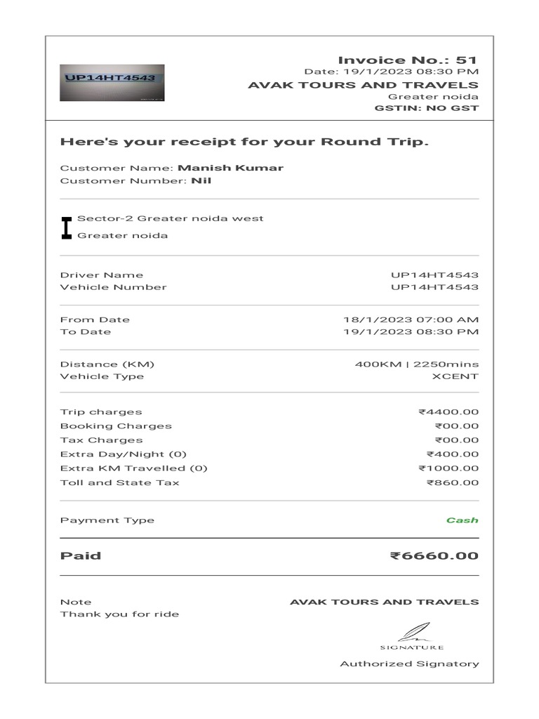 Taxi Invoice for Round Trip | PDF