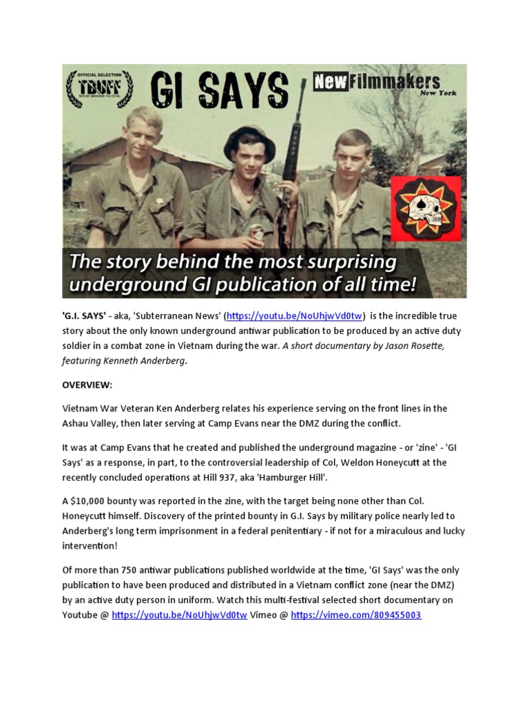 Vietnam War Documentary 'G.I. SAYS' - A $10000 Bounty On Hamburger Hill ...