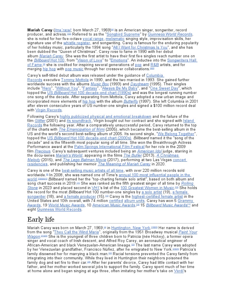Early Life: Mariah Carey ( | PDF | Pop Music | Contemporary R&B