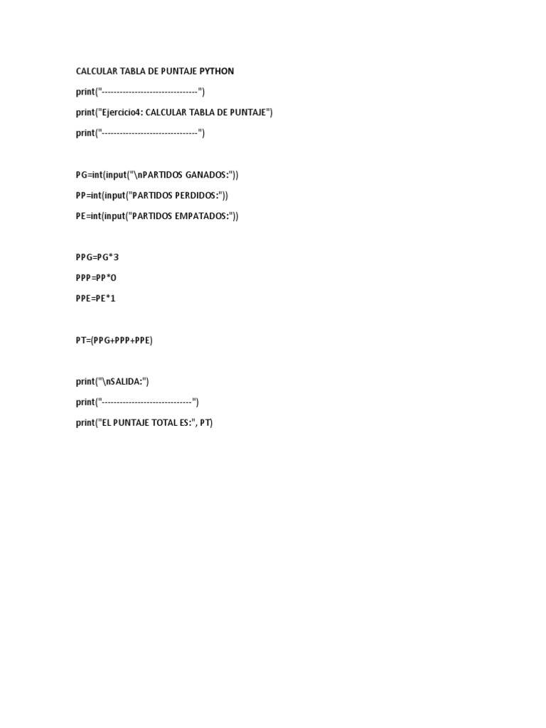 Calcular Tabla de Puntaje Python PDF | PDF