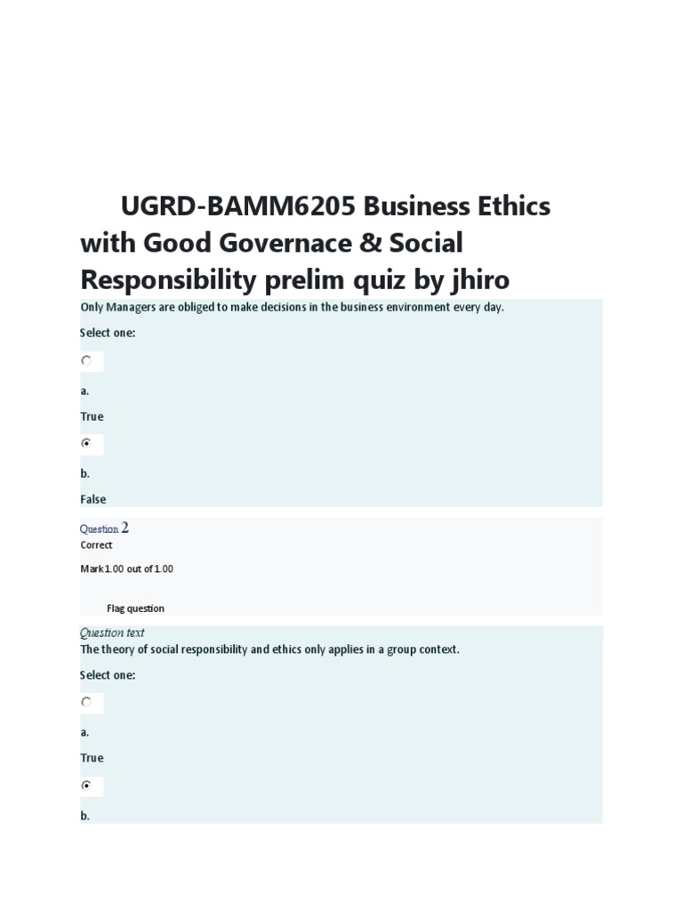 UGRD-BAMM6205 Business Ethics With Good Governace & Social Responsibility Prelim Q 1and 2 by ...
