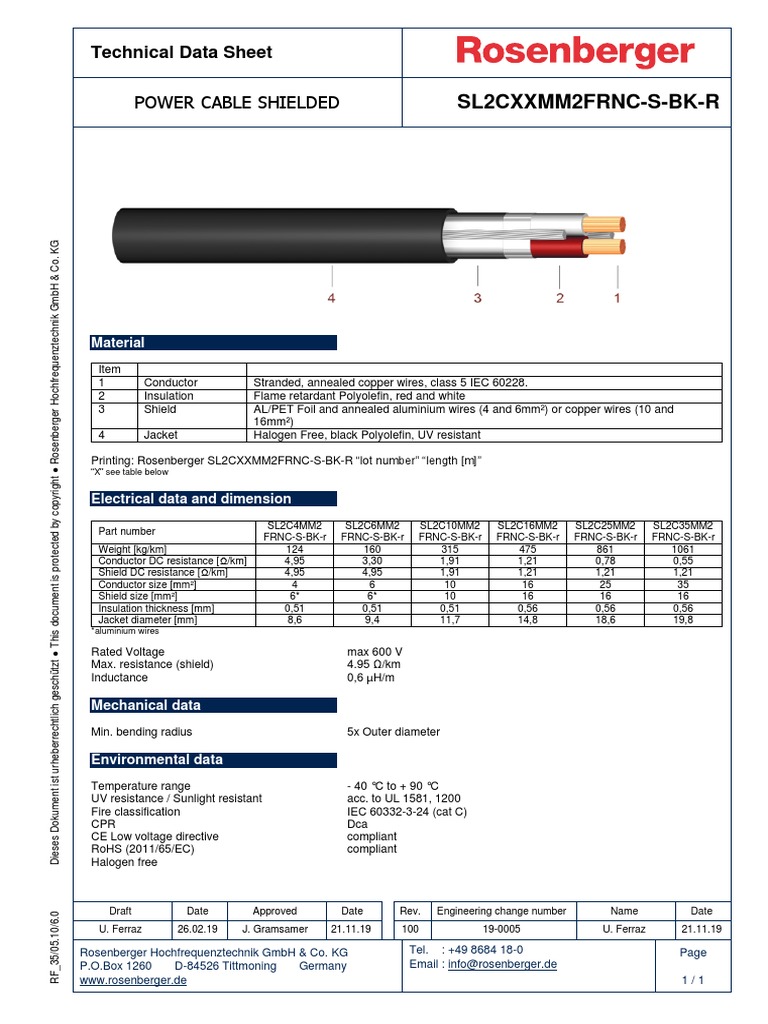 04 21 Spezifikation DC-Kabel Rosenberger V5.0.1 | PDF | Electrical Resistance And Conductance | Wire