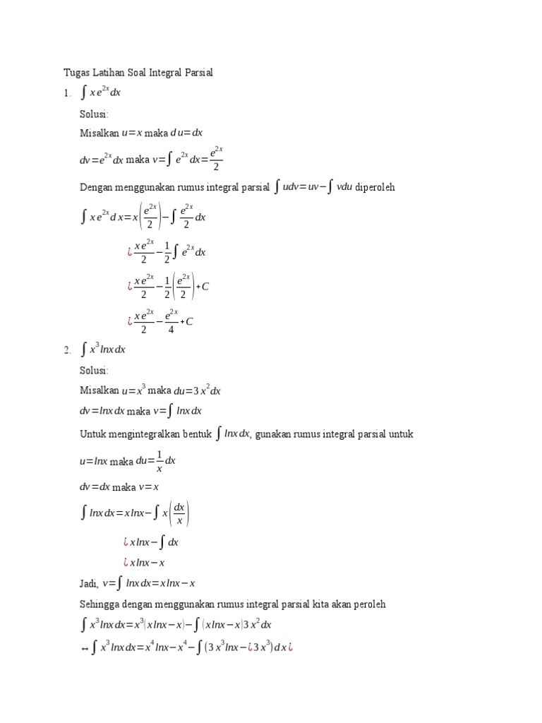 Tugas Latihan Soal Integral Parsial | PDF