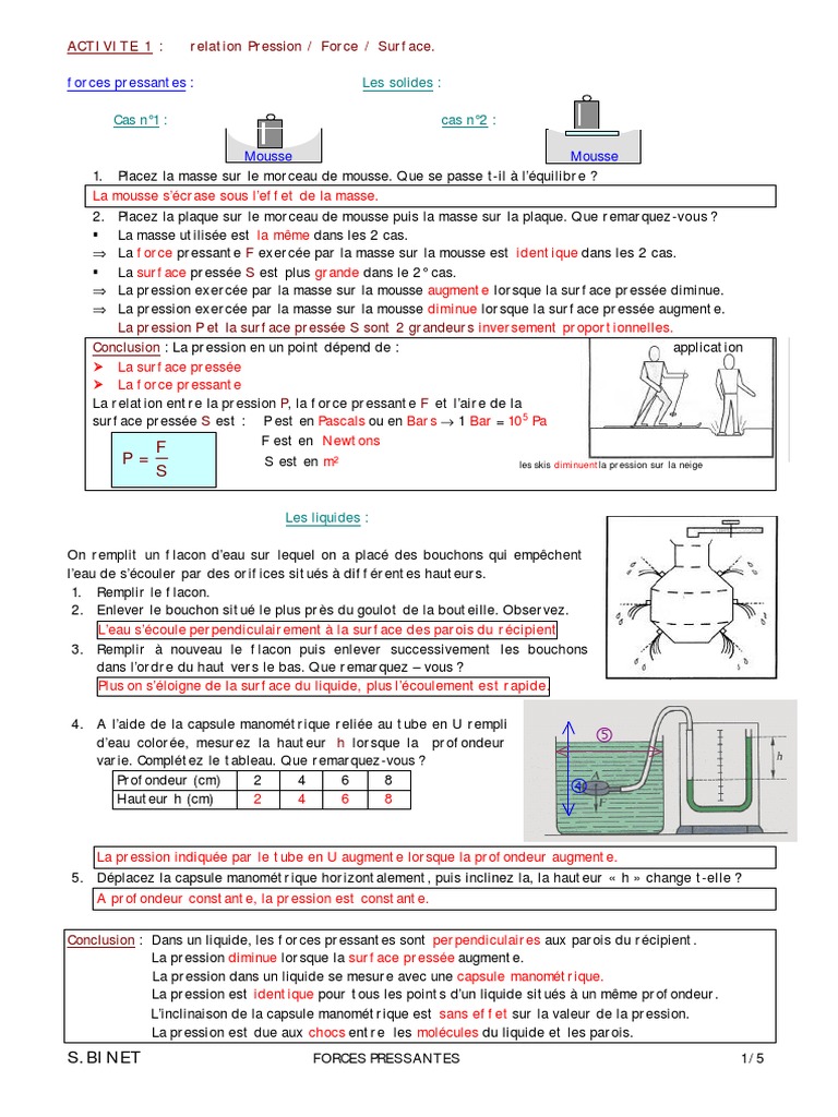 Relation entre Pression et Force | PDF | Pression | Grandeur physique