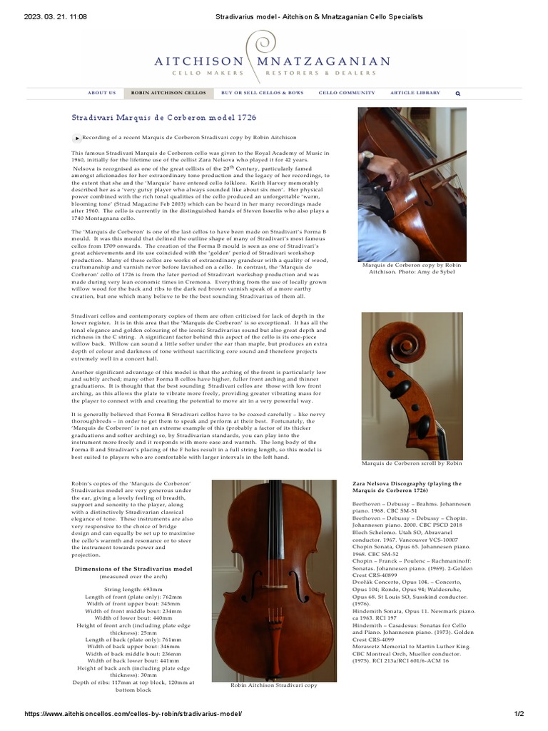Stradivarius Model - Aitchison & Mnatzaganian Cello Specialists | PDF | Cello | Opus Number